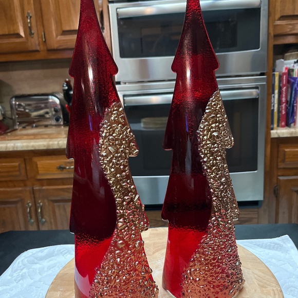 Holiday | Two Tall Contemporary Redgold Freestanding Glass Holiday ...